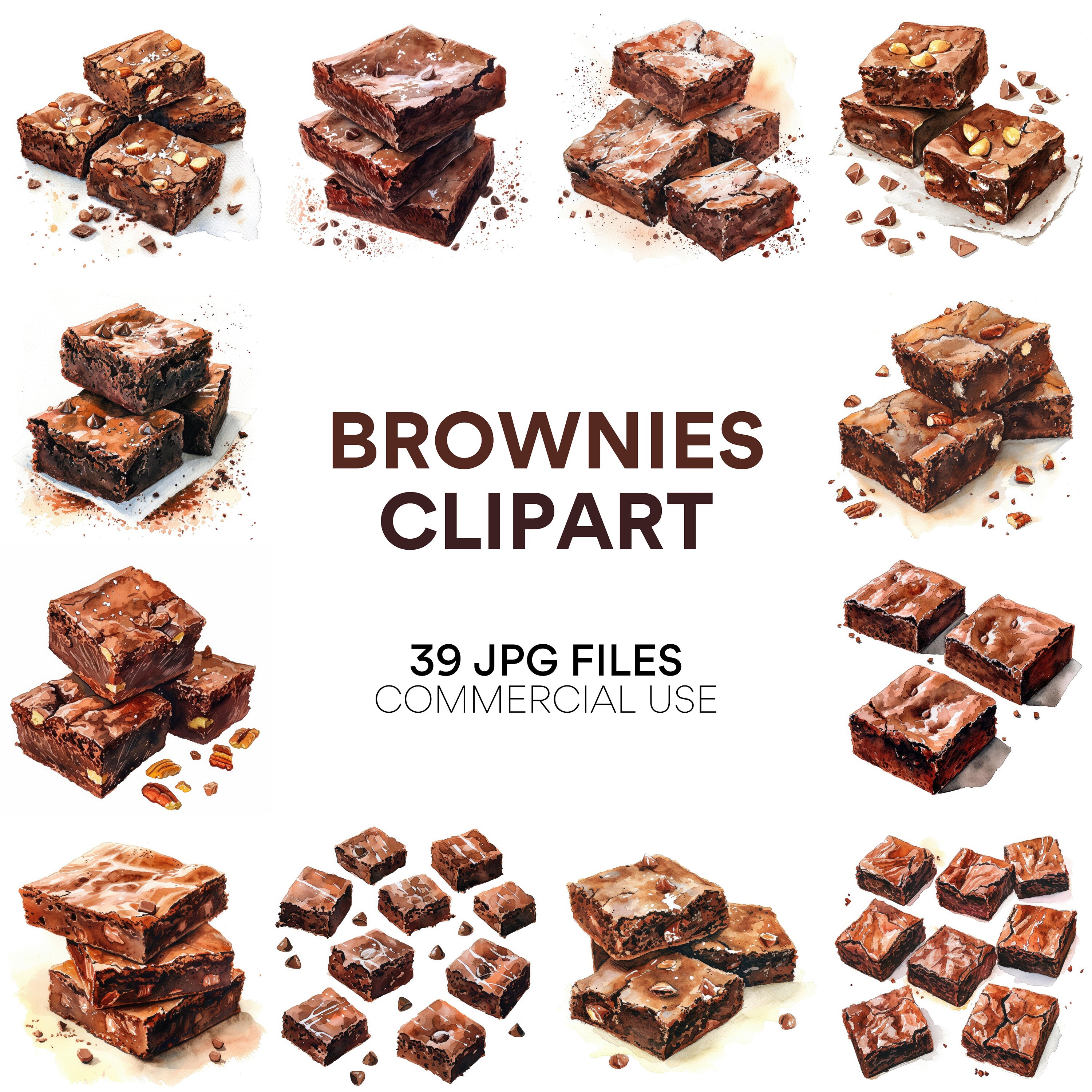 Brownies Clipart: Baking Dessert Art, Watercolor Food Images, Sweet ...
