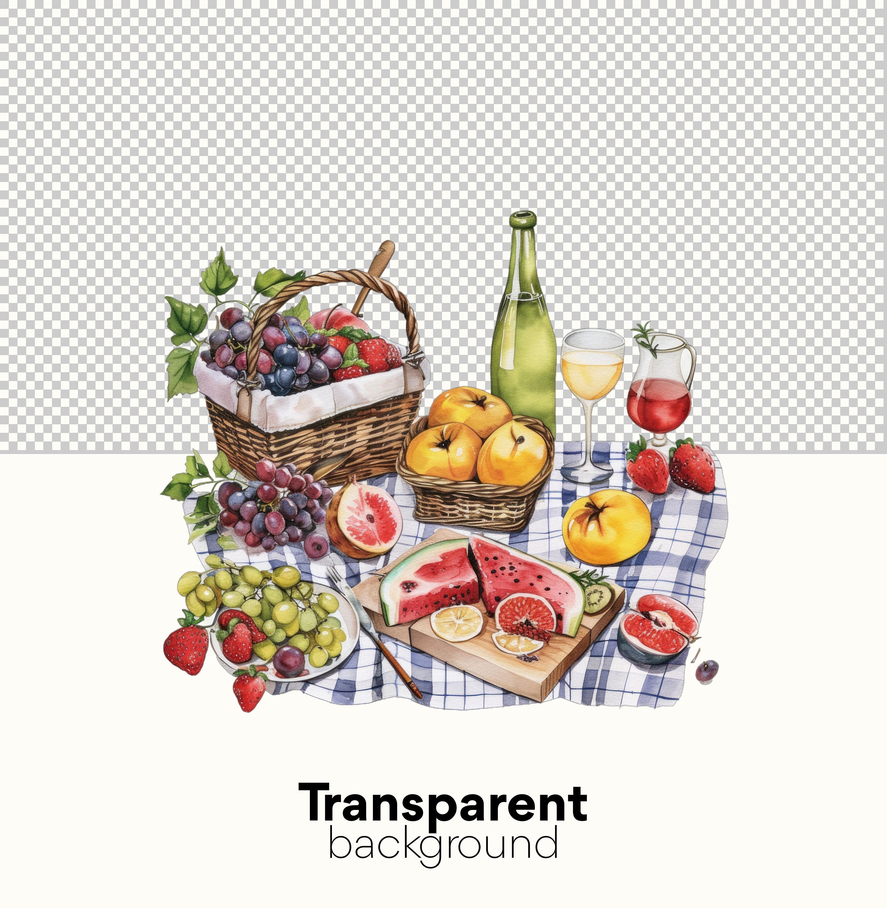 Picnic Clipart: Watercolor Summer Scene Digital Download Picnic Basket ...