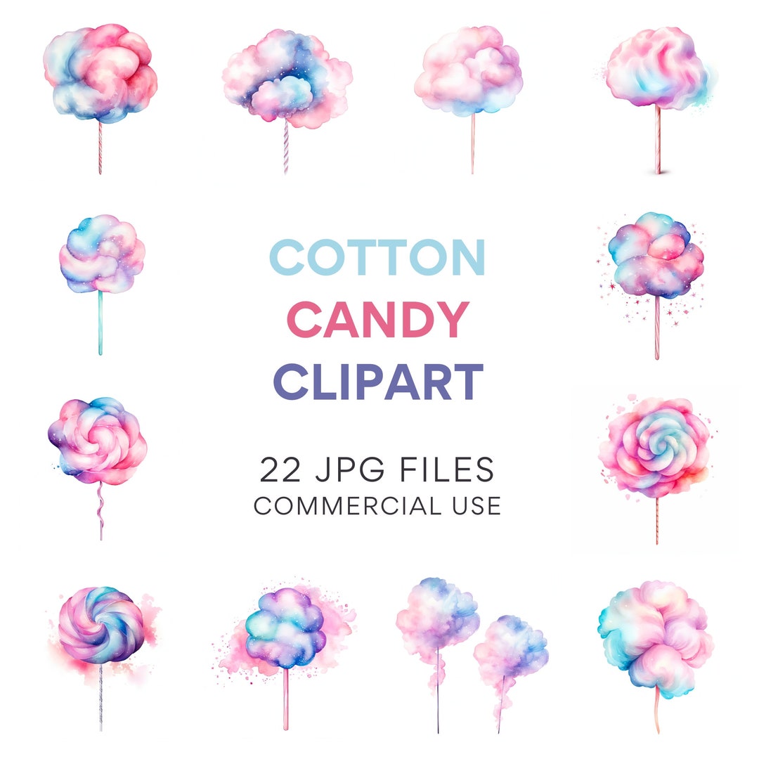 Cotton Candy Clipart: Watercolor Party Clip Art for Commercial Use ...