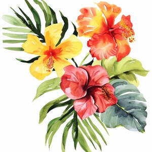Hawaiian Clip Art: Watercolor Luau, Summer Clipart Bundle - Tropical ...