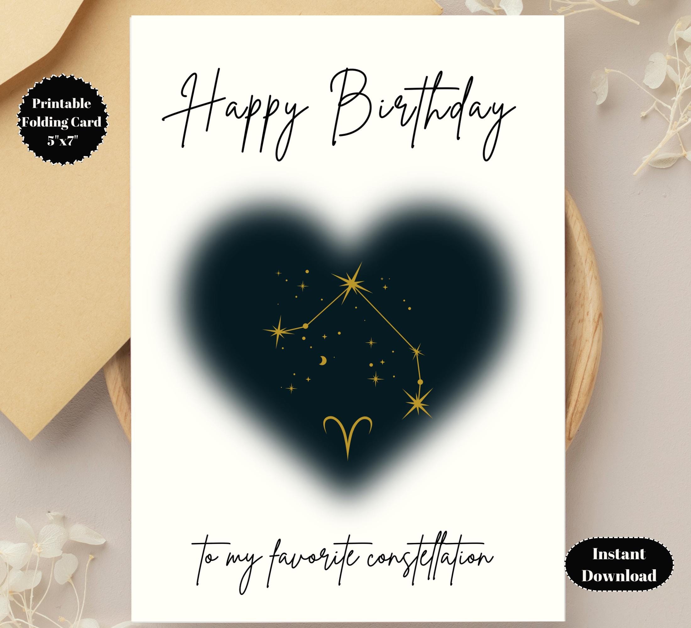 Aries Happy Birthday Card, Aries Constellation Greeting Card, Aura ...