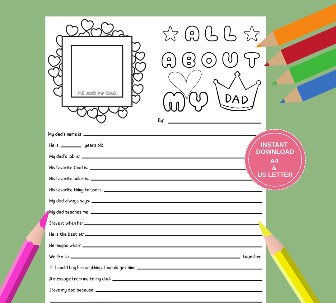 All About My Dad Questionnaire, Father's Day Gift (printable) - Etsy
