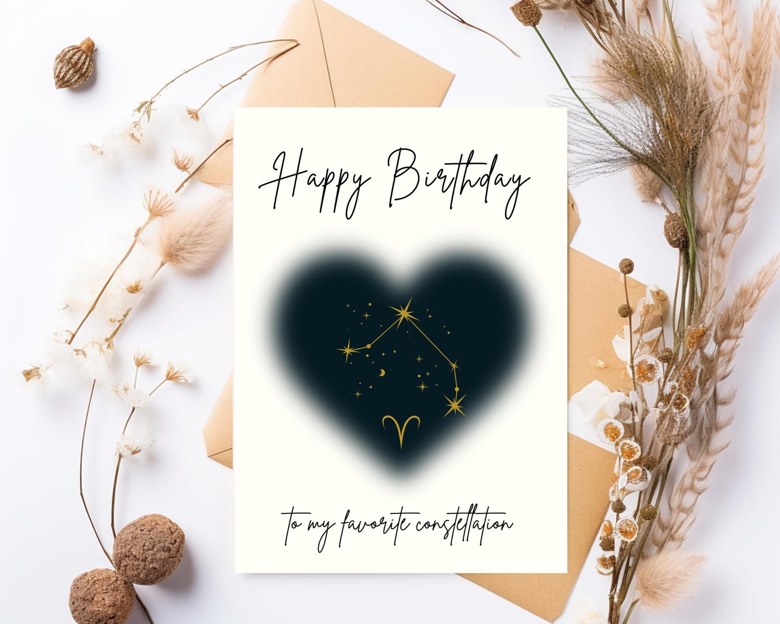 Aries Happy Birthday Card, Aries Constellation Greeting Card, Aura ...