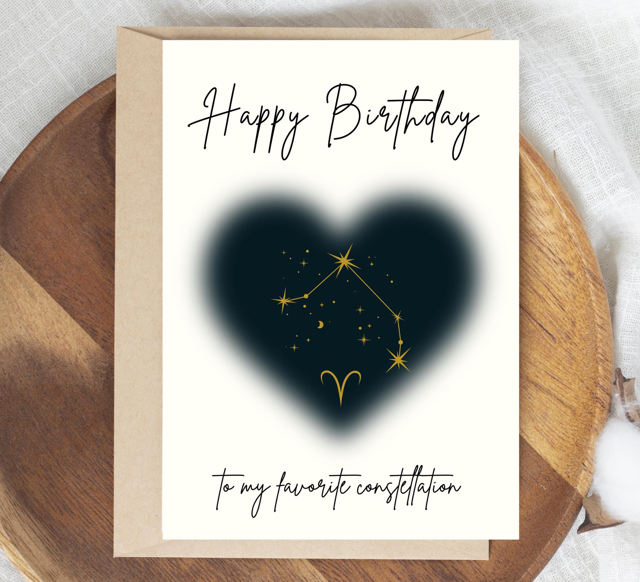 Aries Happy Birthday Card, Aries Constellation Greeting Card, Aura ...