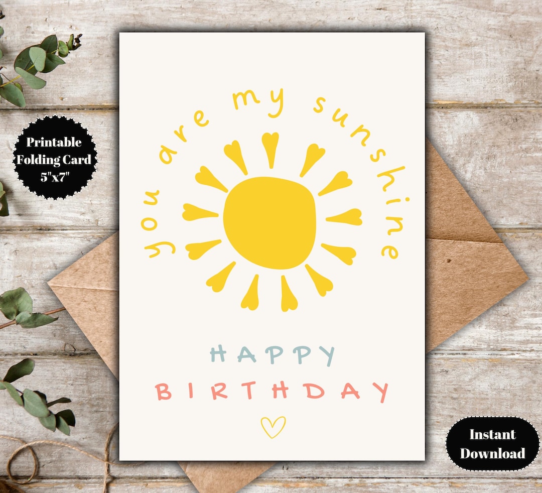 You Are My Sunshine Birthday Card, Cute Minimalist Happy Birthday Card ...