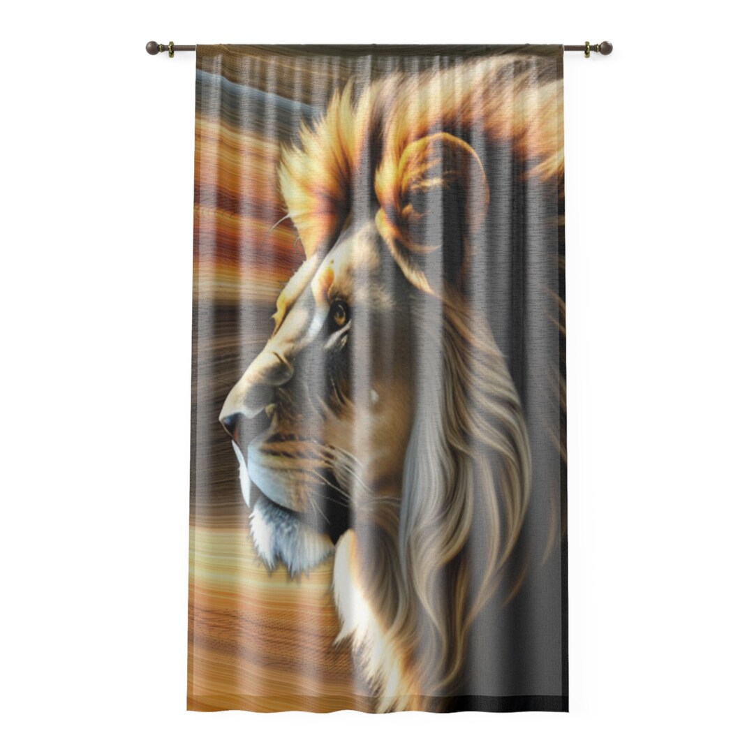 Big Lion Looking Left Sheer Window Curtain 1 Panel 50 X 84 - Etsy