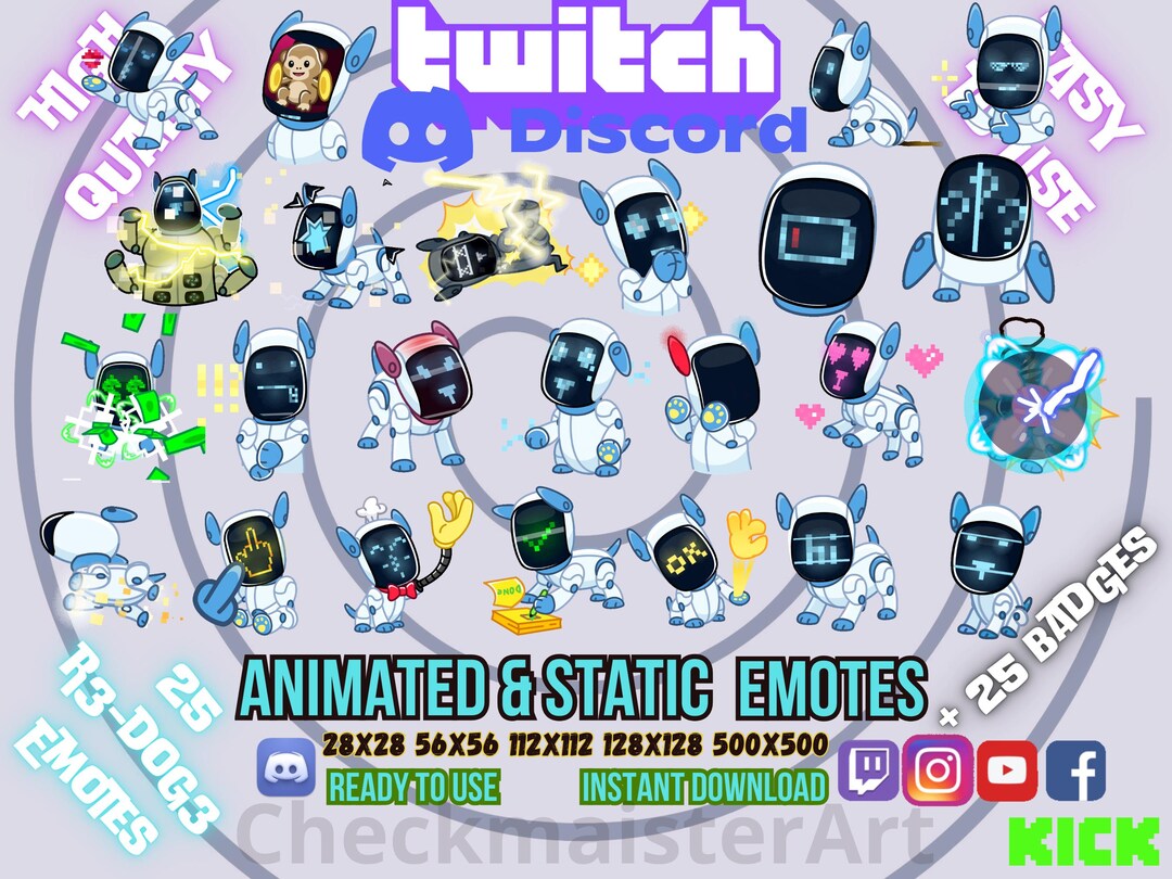 25 R3-DOG3 Emotes: Techno Dog, Animated/static, Twitch/discord/youtube ...