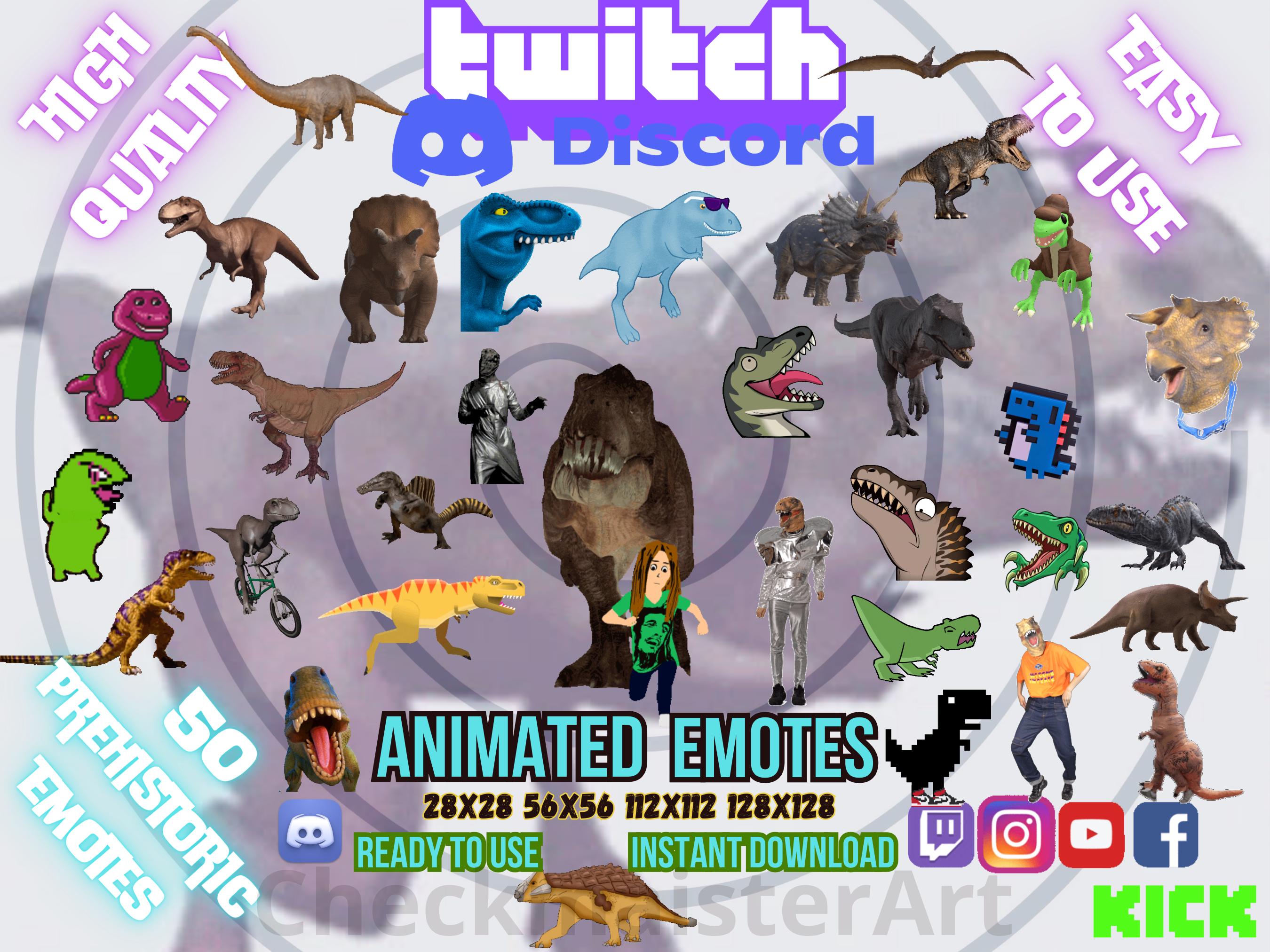 50 Animated Dinosaurs Emotes: Twitch, Discord, Streamer (digital ...