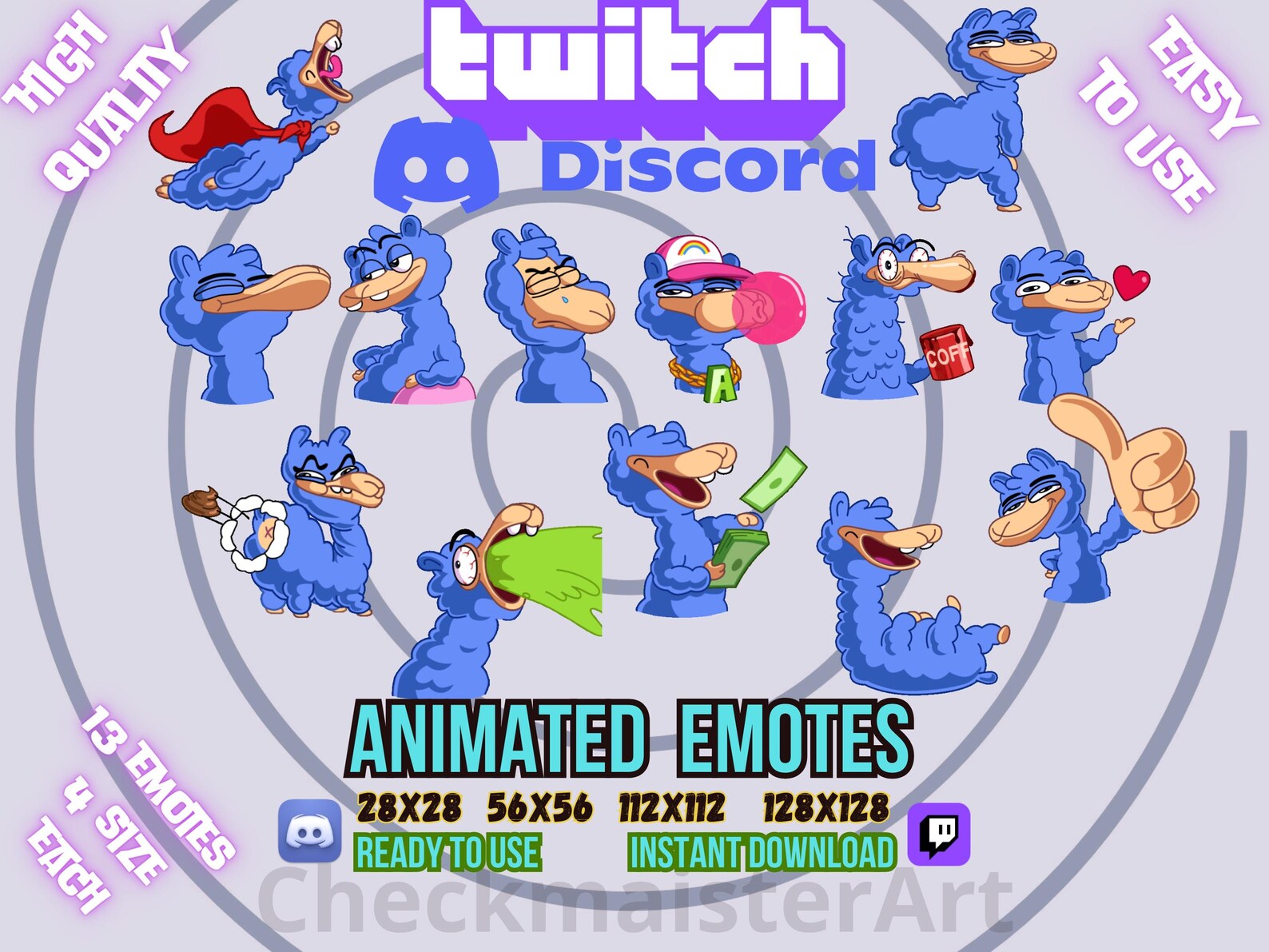 Animated Alpaca Twitch Emotes: Funny Llama Streamer Pack (digital ...