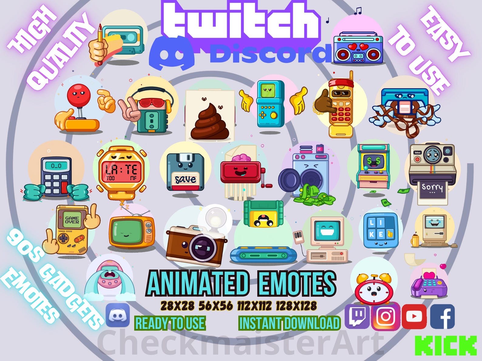25 Animated 90s Gadgets Emotes: Twitch, Discord, Youtube, Kick (instant ...