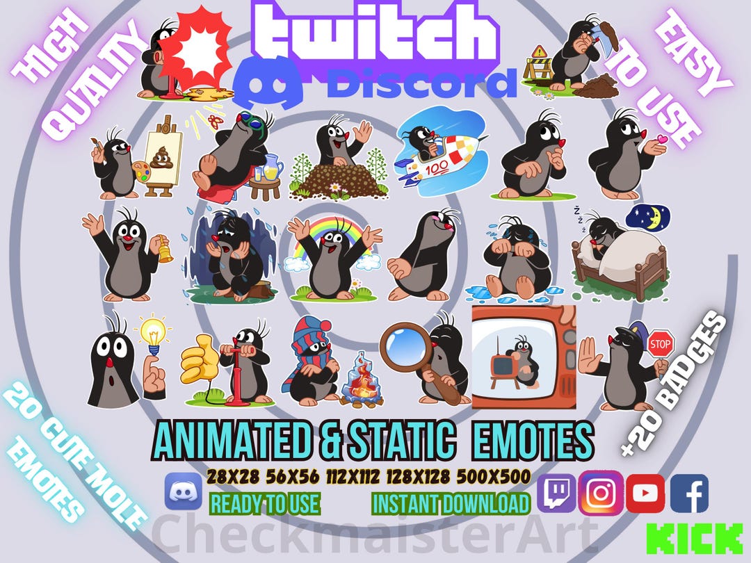 Cute Mole Animated Emotes, Twitch, Discord +20 Badges (digital Download ...