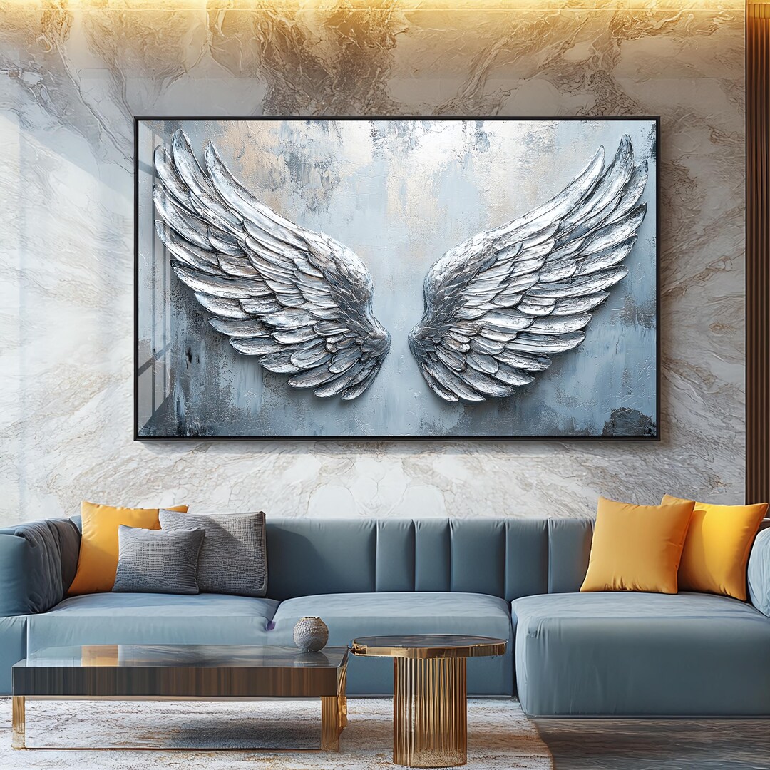 Silver Angel Wings Digital Print, Textured Angel Wings Wall Art ...