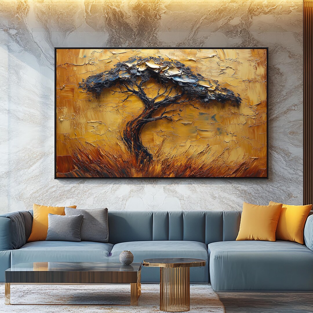 Abstract African Tree Acacia Digital Painting, Earth Tone Modern Wall ...