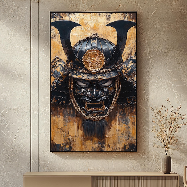 Samurai Warrior Mask Digital Art | Japanese Bushido Wall Decor #1176 - Etsy
