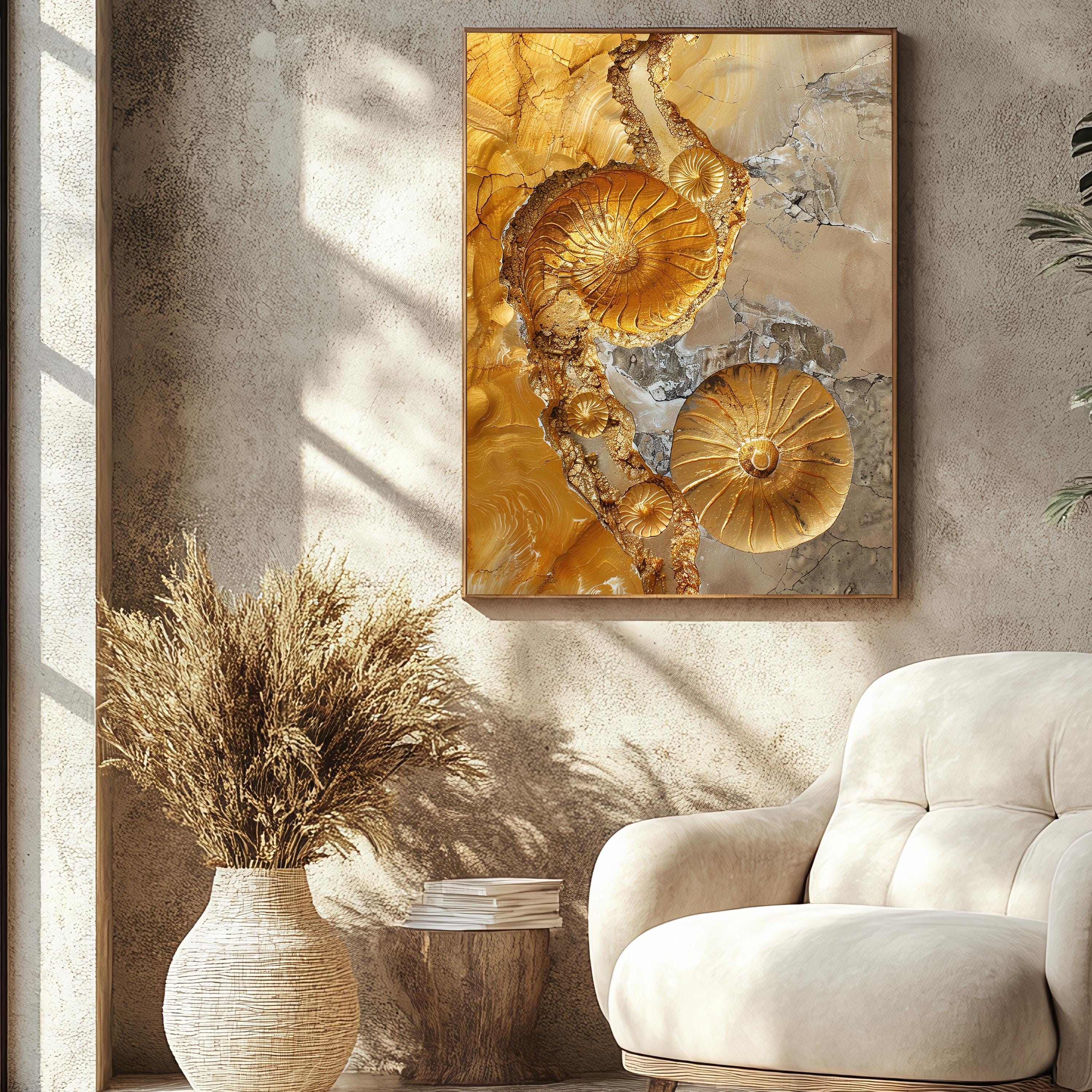 Golden Ammonite Fossils Digital Download, Earth Tones Abstract Fossil ...