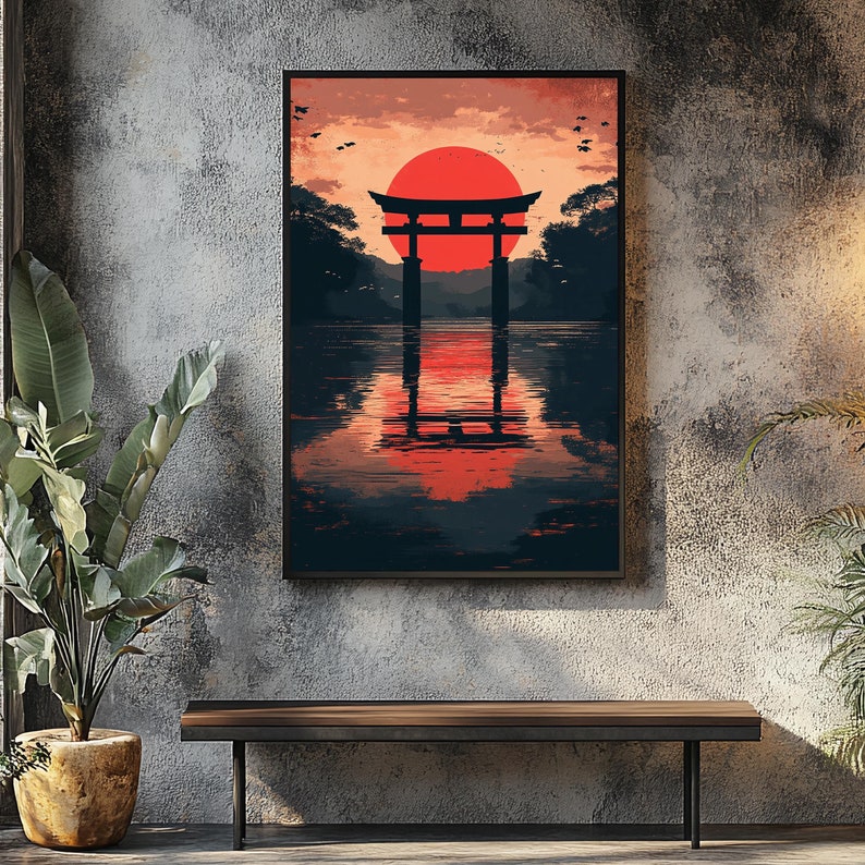 Japanese Torii Gate Sunset Print | Minimalist Japan Wall Art #1175 - Etsy