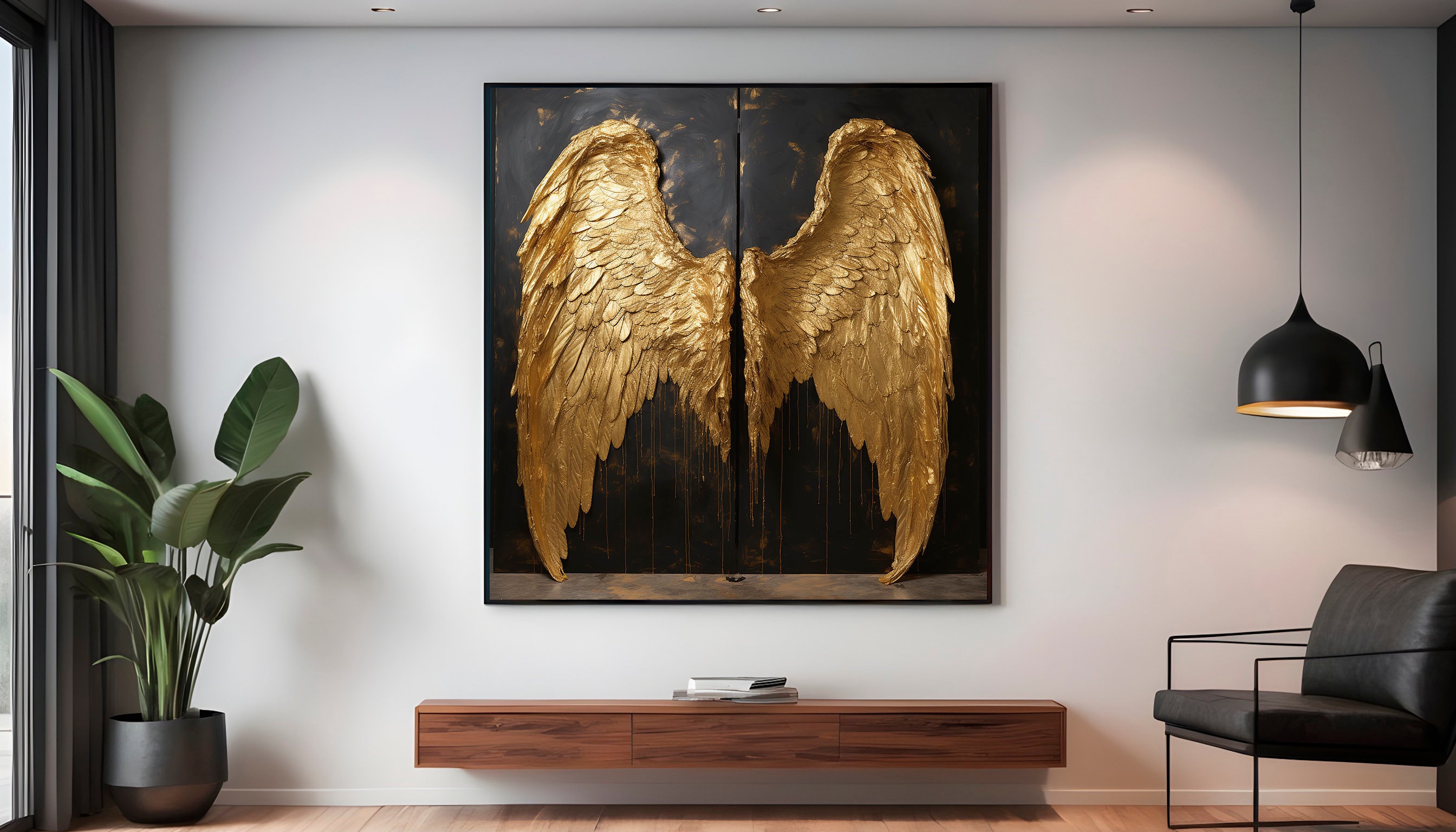Golden Angel Wings, Ready to Print CMYK PDF, Contemporary Art, Digital ...