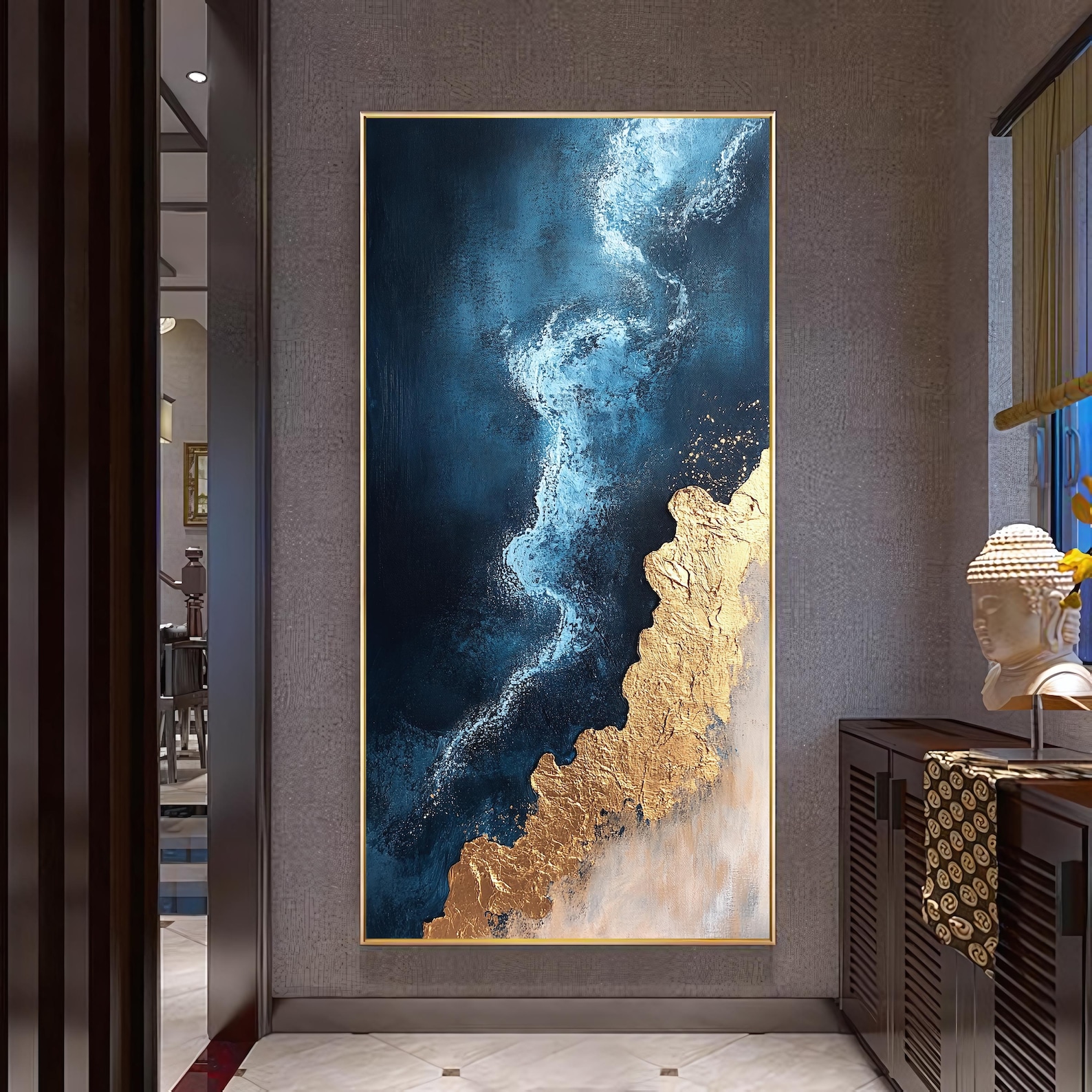 Abstract Ocean Gold Digital Download, Luxury Blue & Gold Art, Modern ...