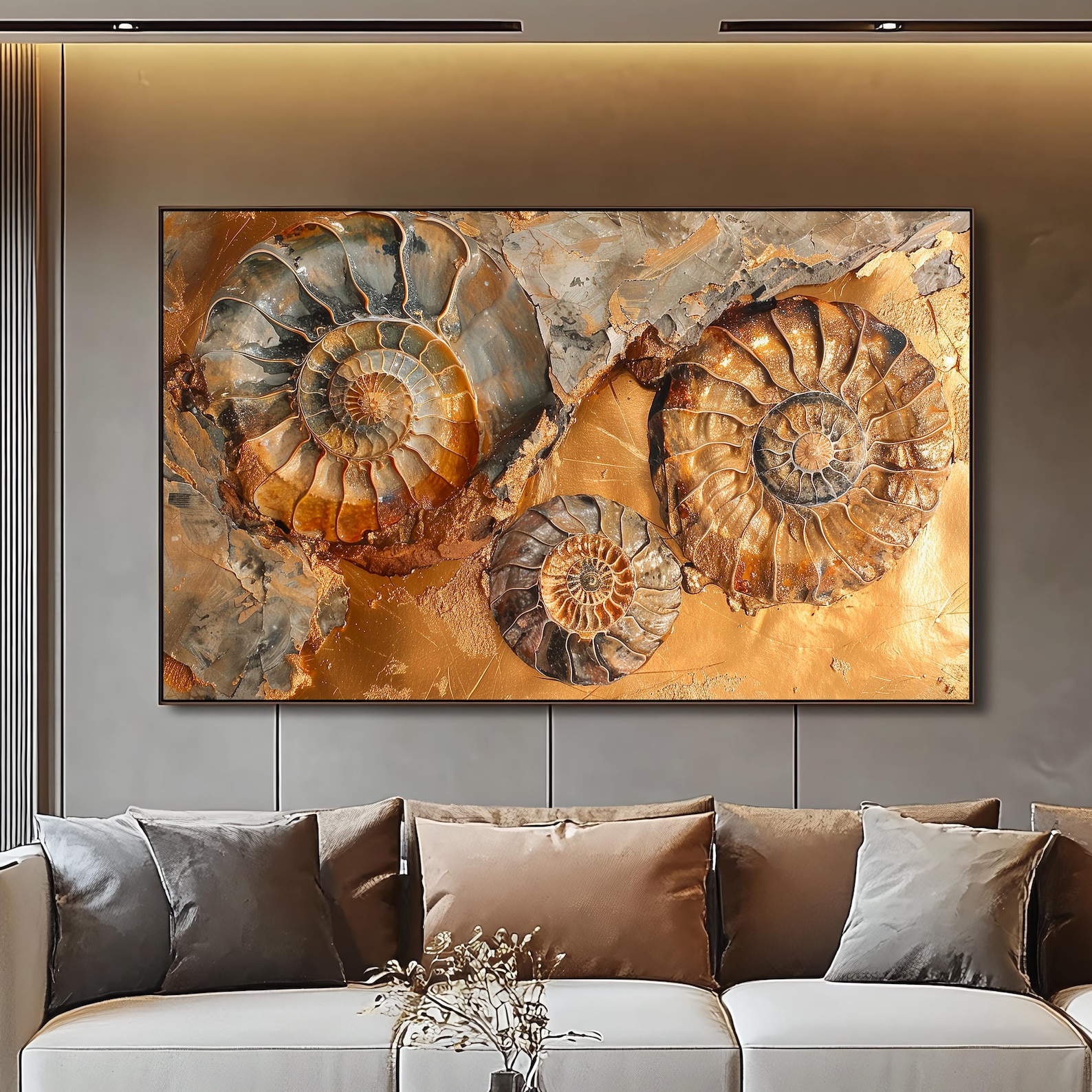 Gold Fossil Ammonite Art Print Digital Download, Abstract Fossilized ...