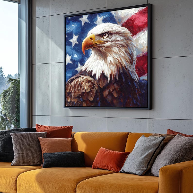 Bald Eagle Oil Painting Digital Print, Patriotic American Eagle Art ...