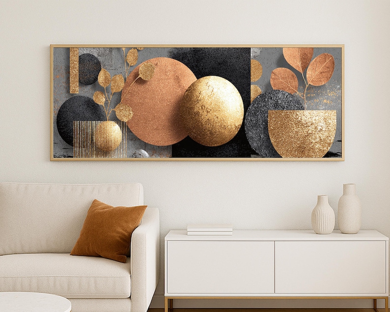 Gold Copper Abstract Wall Art, Modern Geometric Botanical #2578 - Etsy UK