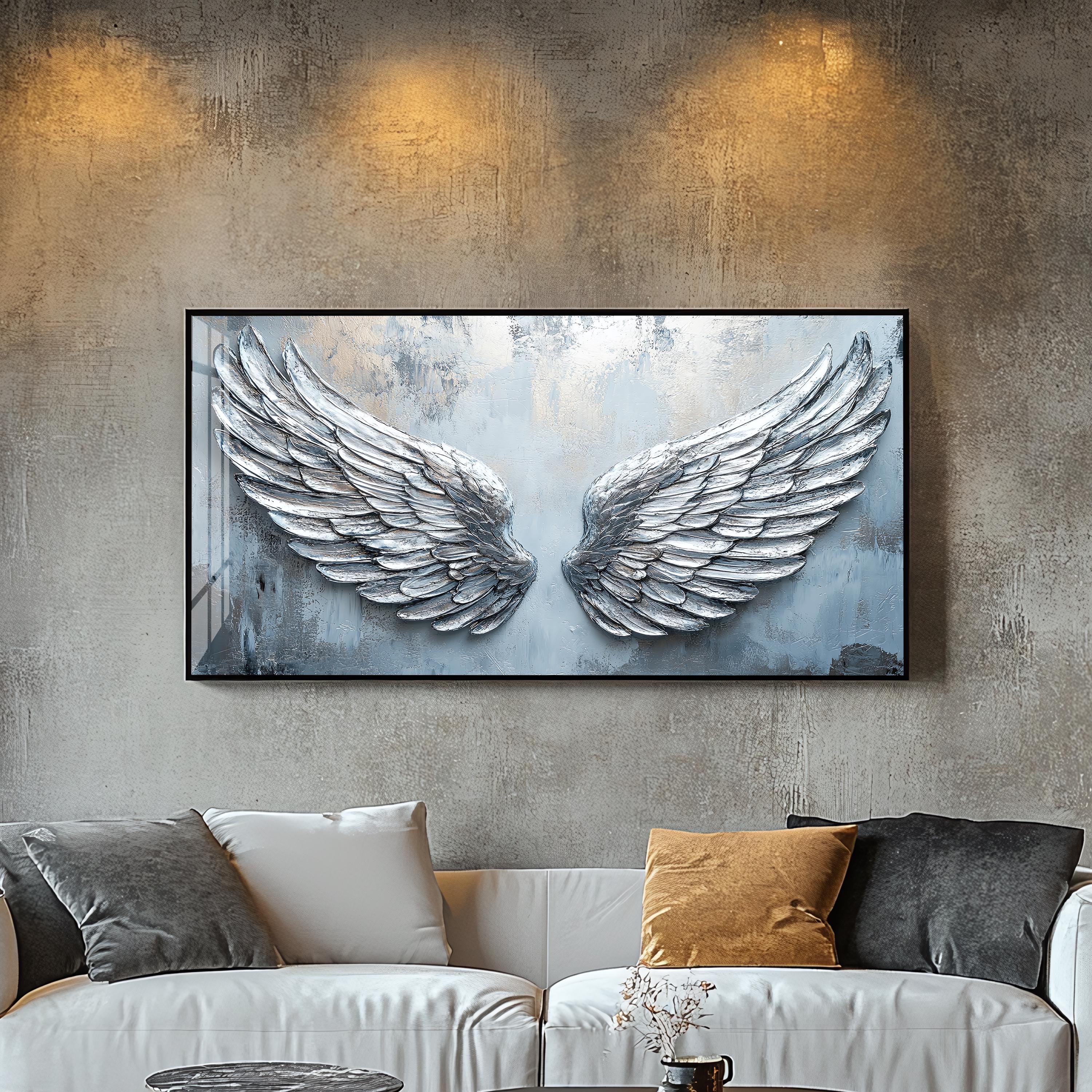 Silver Angel Wings Digital Print, Textured Angel Wings Wall Art ...