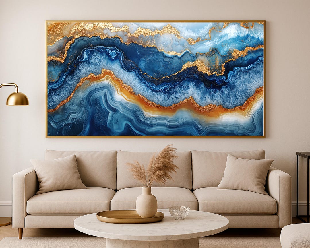 Blue and Gold Geode Digital Download, Ocean Agate Abstract Digital ...