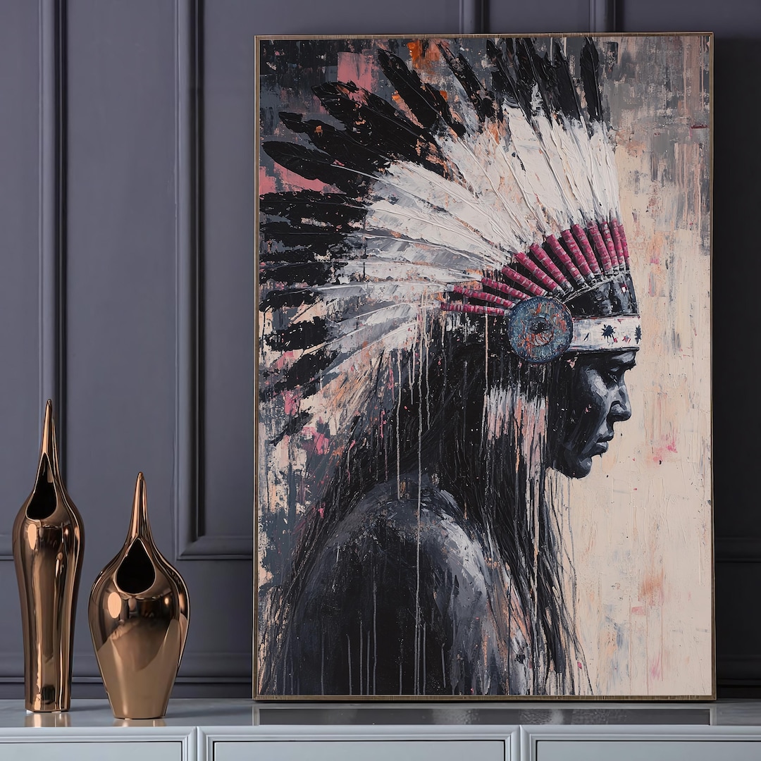 Native Warrior Art Print | Tribal Headdress Painting | Indigenous ...