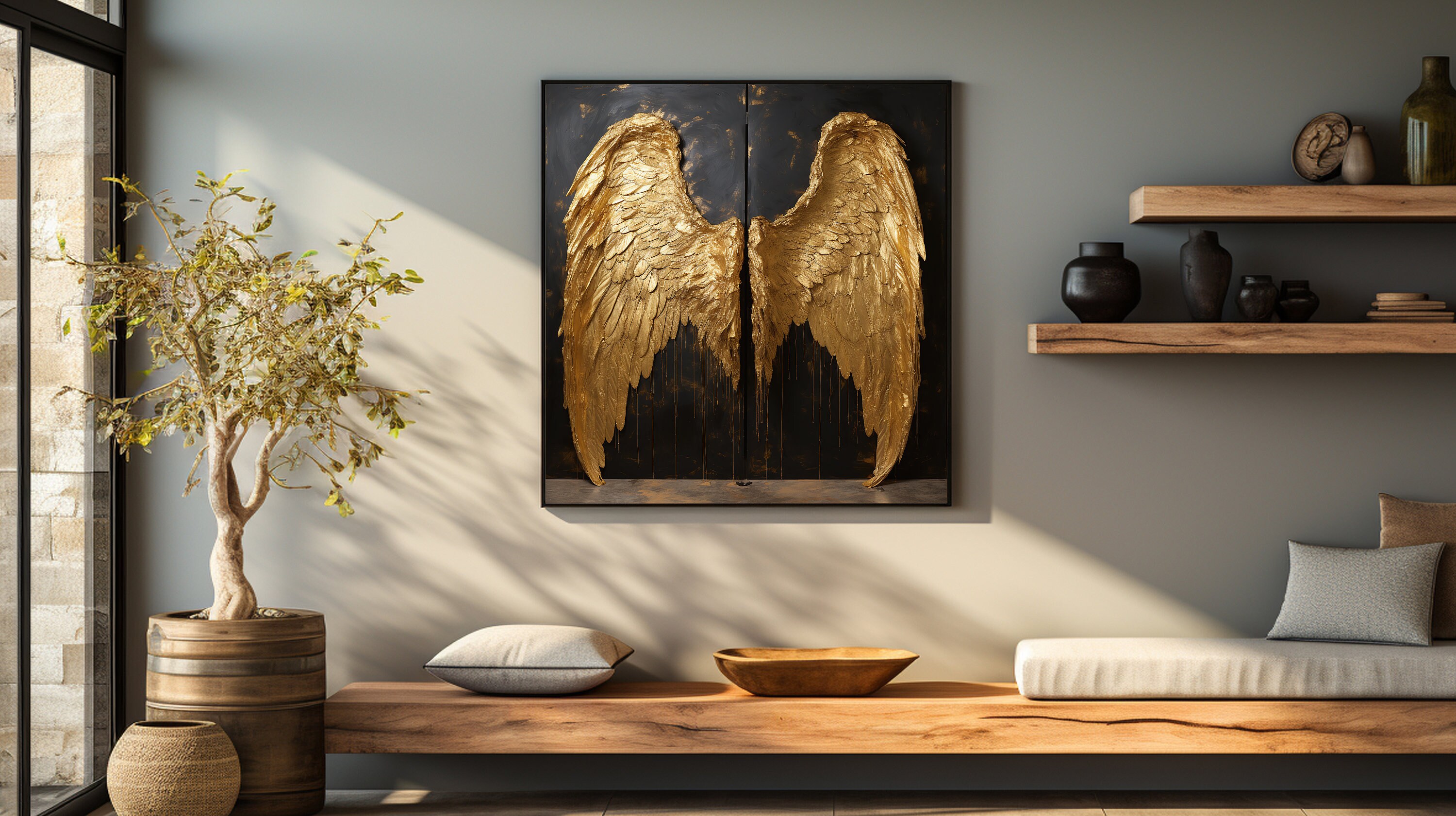 Golden Angel Wings, Ready to Print CMYK PDF, Contemporary Art, Digital ...