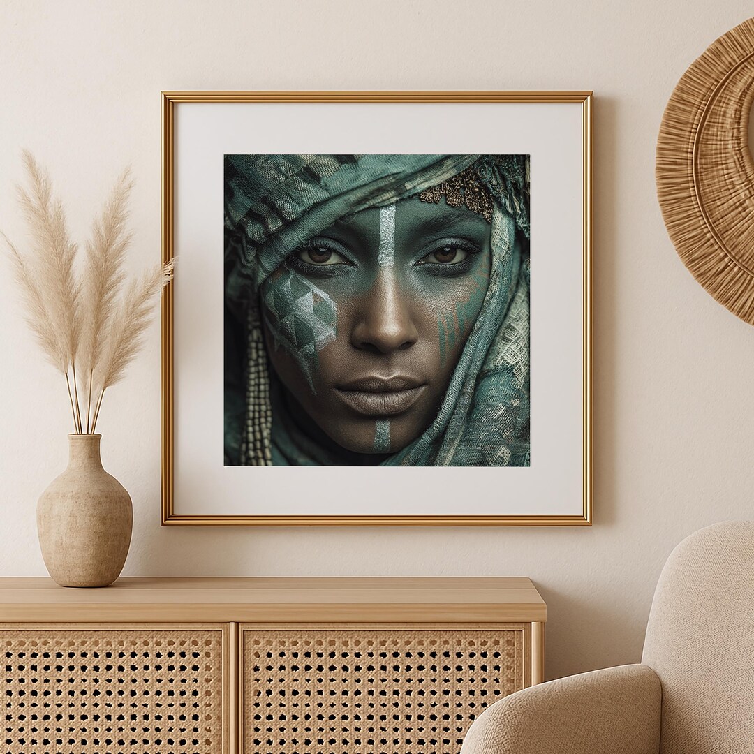 Tribal Teal Portrait Print, Luxury Face Paint Art, Gallery-Quality ...
