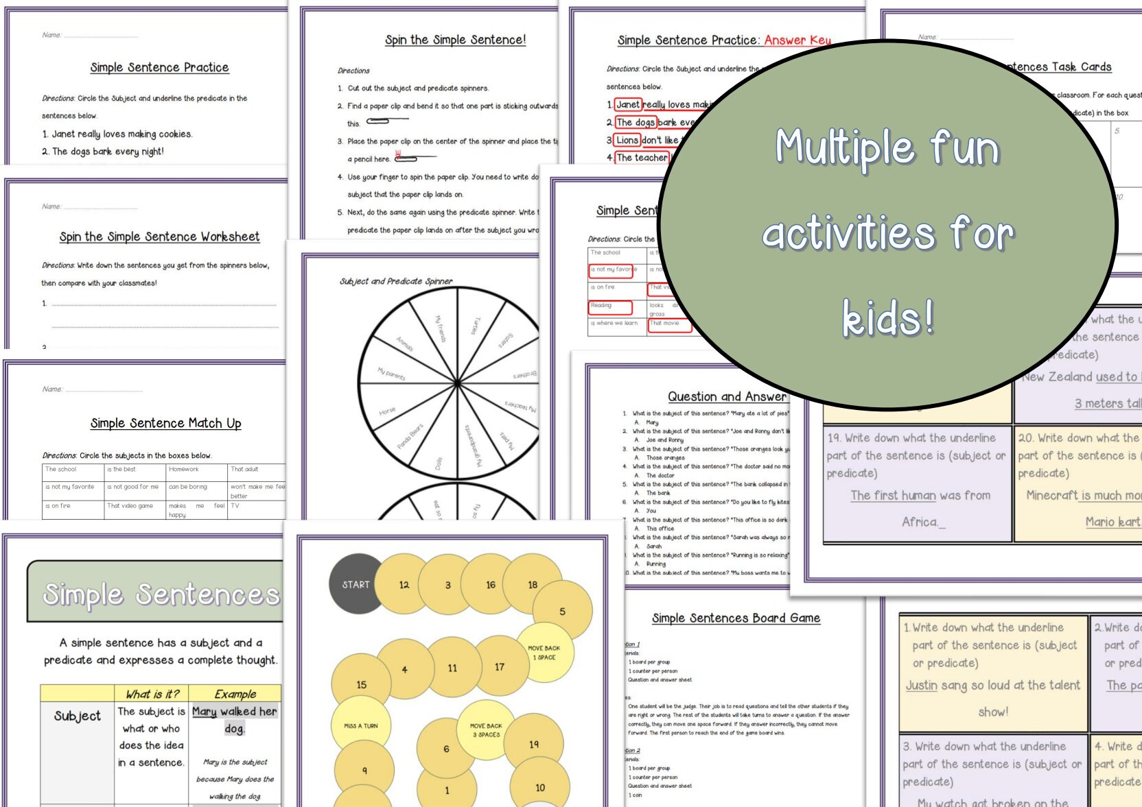 Simple Sentences Activity Pack - Etsy