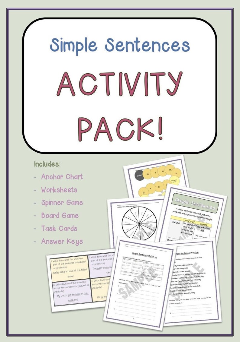 Simple Sentences Activity Pack - Etsy