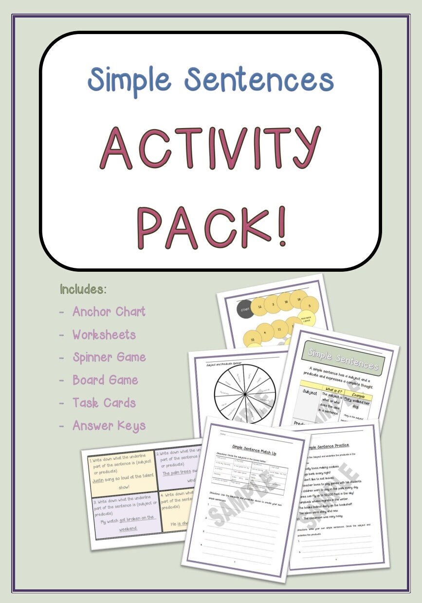 Simple Sentences Activity Pack - Etsy