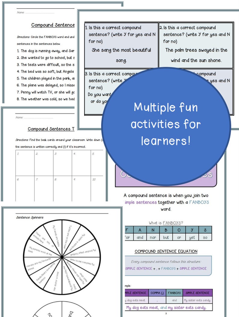 Compound Sentence Activity Pack - Etsy