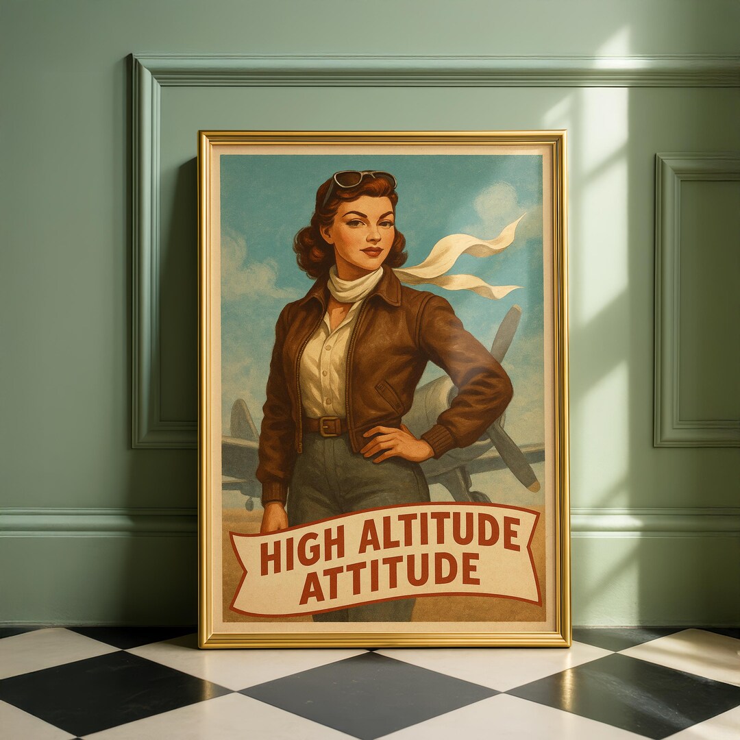 Retro Pilot Pinup Poster – Empowered Woman Aviation Art (digital ...