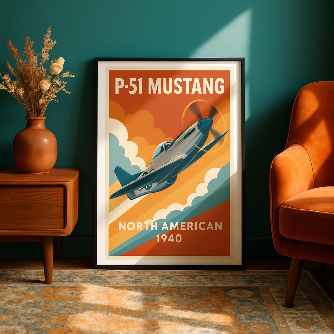 P-51 Mustang Poster: Vintage WWII Fighter Plane Art - Etsy