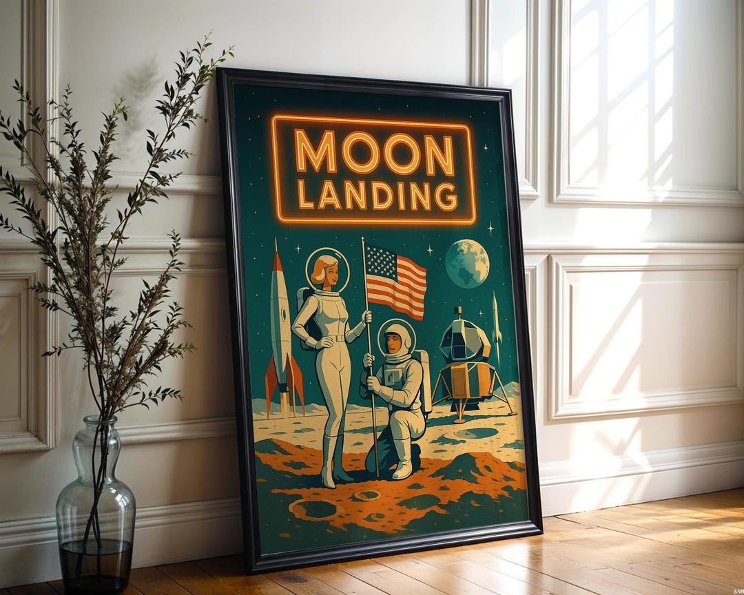 Retro Moon Landing Poster: Mid-century Space Age Art Print - Etsy