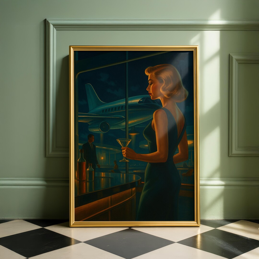 Retro Aviation Lounge Poster – Mid-century Jet Age Art (digital ...