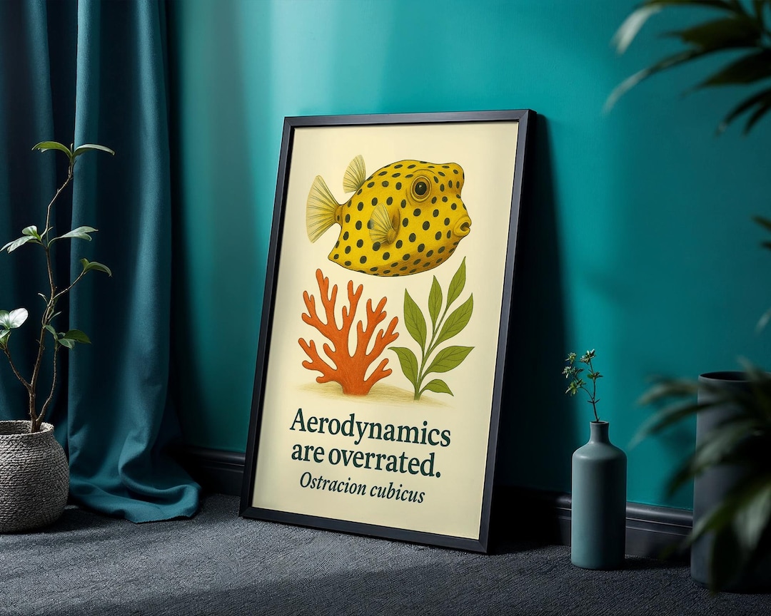Funny Boxfish Art Print: Yellow Fish Wall Decor - Aerodynamics Quote - Etsy