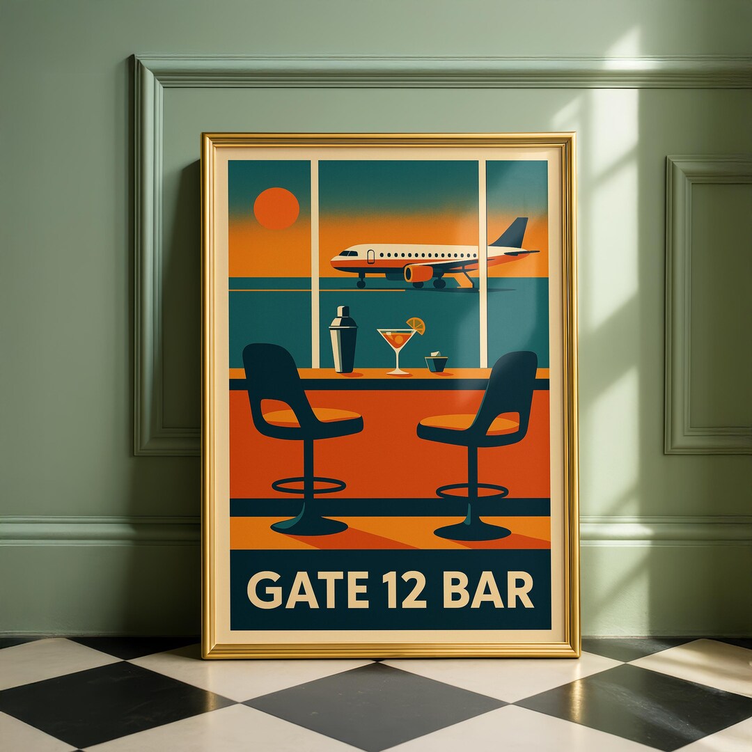 Retro Airport Lounge Print – Mid-century Martini Bar Wall Art (digital ...