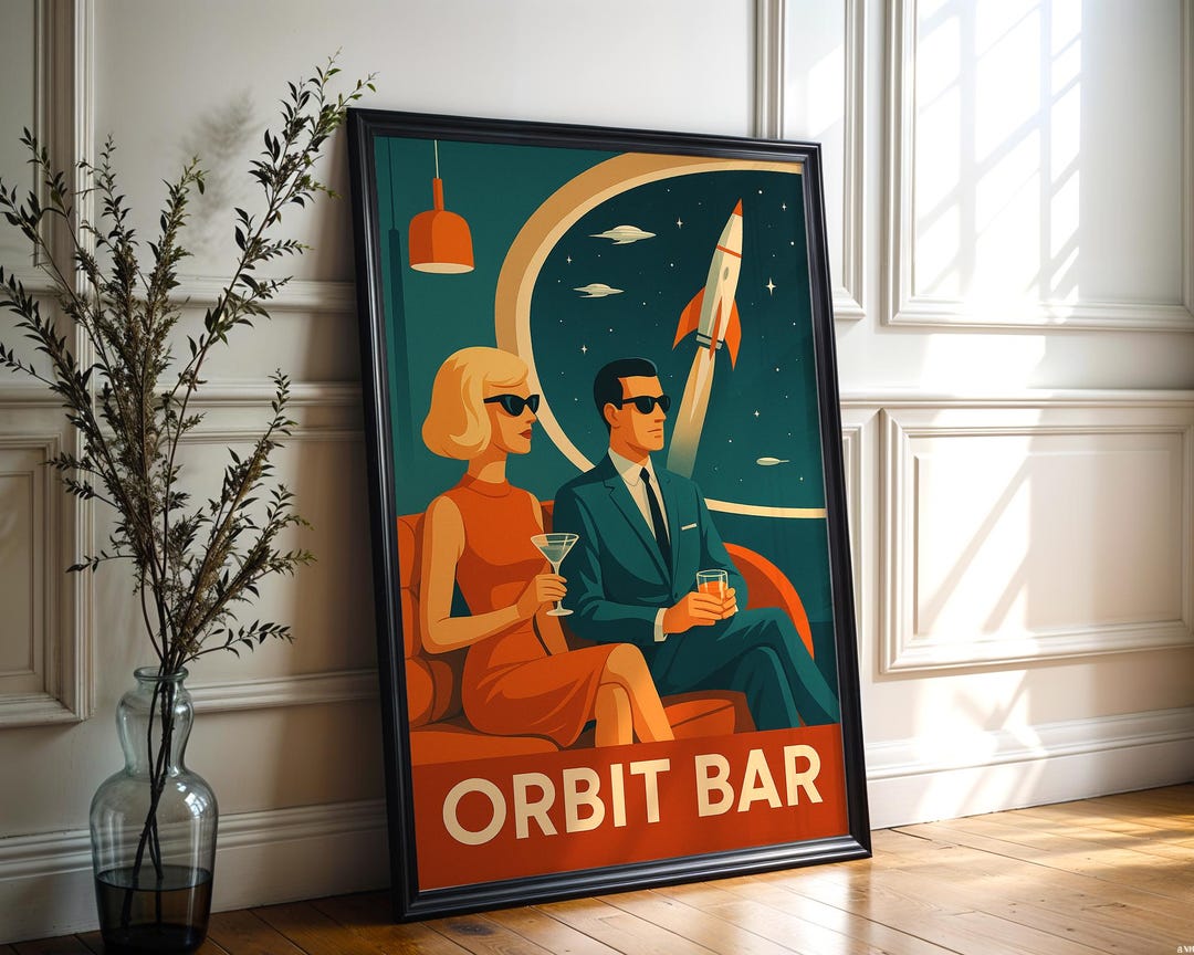 Retro Futuristic Orbit Bar Print: Mid-century Modern Space Art (digital ...
