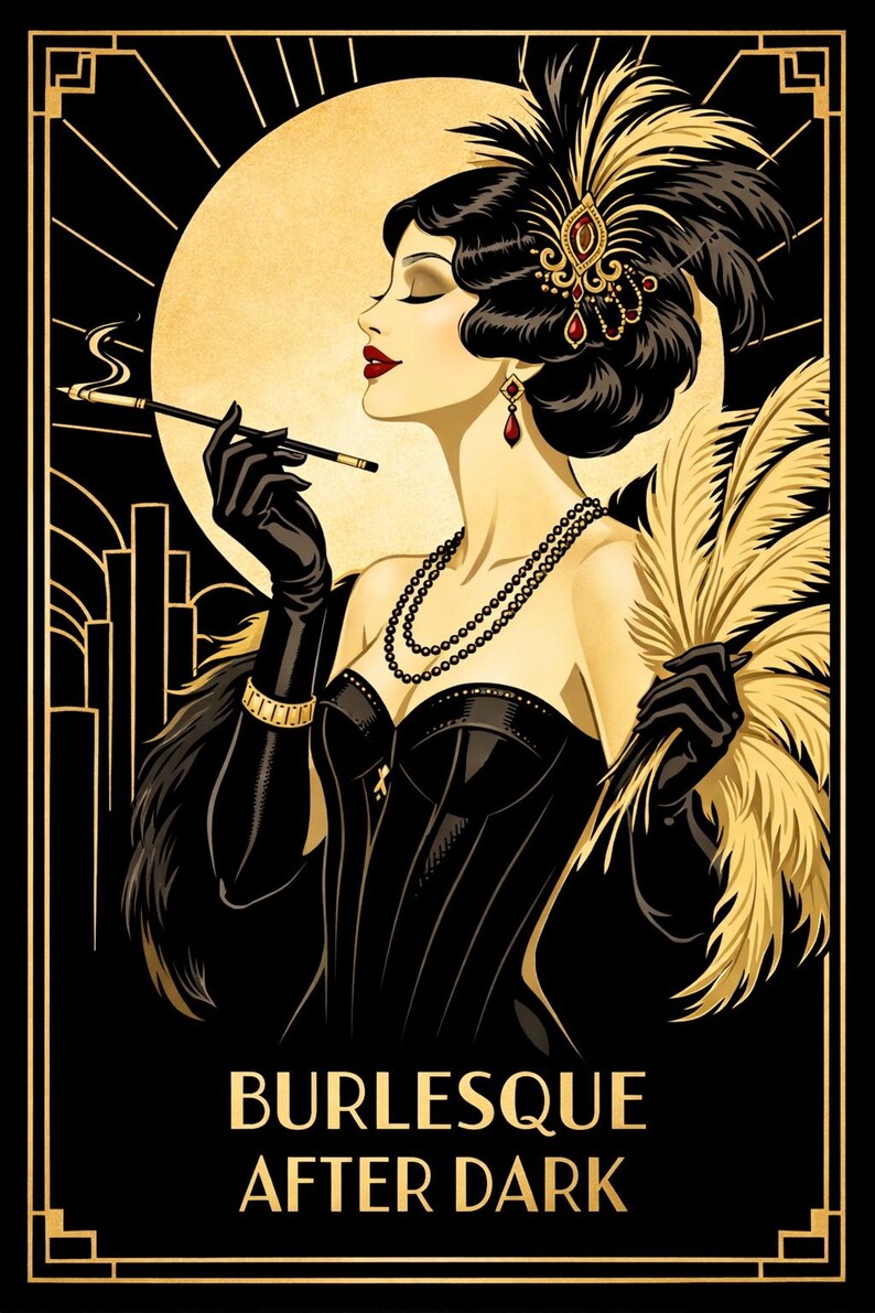 Art Deco Burlesque Print, Vintage 1920s Glamour Cabaret Poster (digital ...