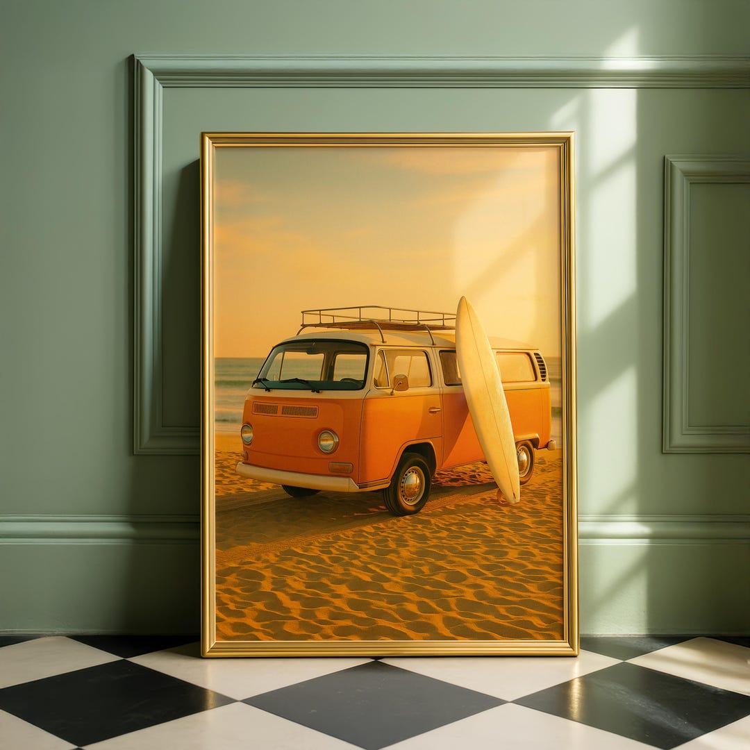 Vintage Surf Van Poster – Golden Hour Coastal Art Print - Etsy