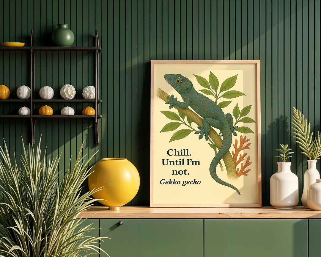 Vintage Gecko Print: Funny Lizard Poster, Introvert Gift (digital ...