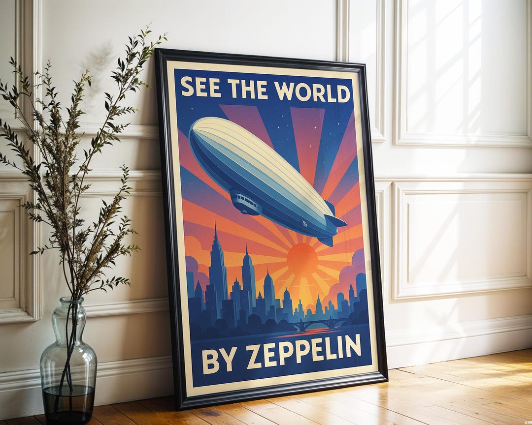 Retro Zeppelin Travel Poster: Mid-century Airship Art (digital Download ...