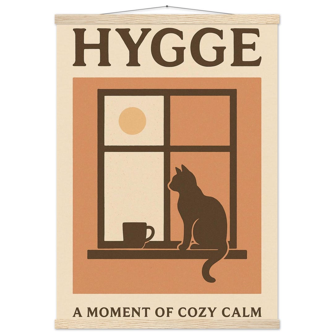 Hygge Art Print – Cozy Cat by the Window Poster, 50x70 Cm, Museum ...