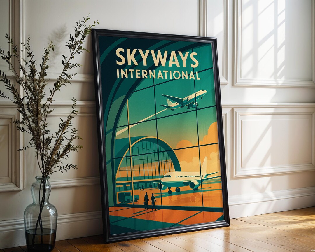 Retro Futuristic Airport Poster: Mid-century Aviation Art (digital ...