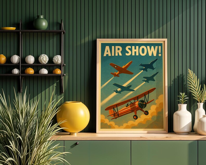 Vintage Air Show Poster: Retro Aviation Art, Biplanes & Jets (digital ...