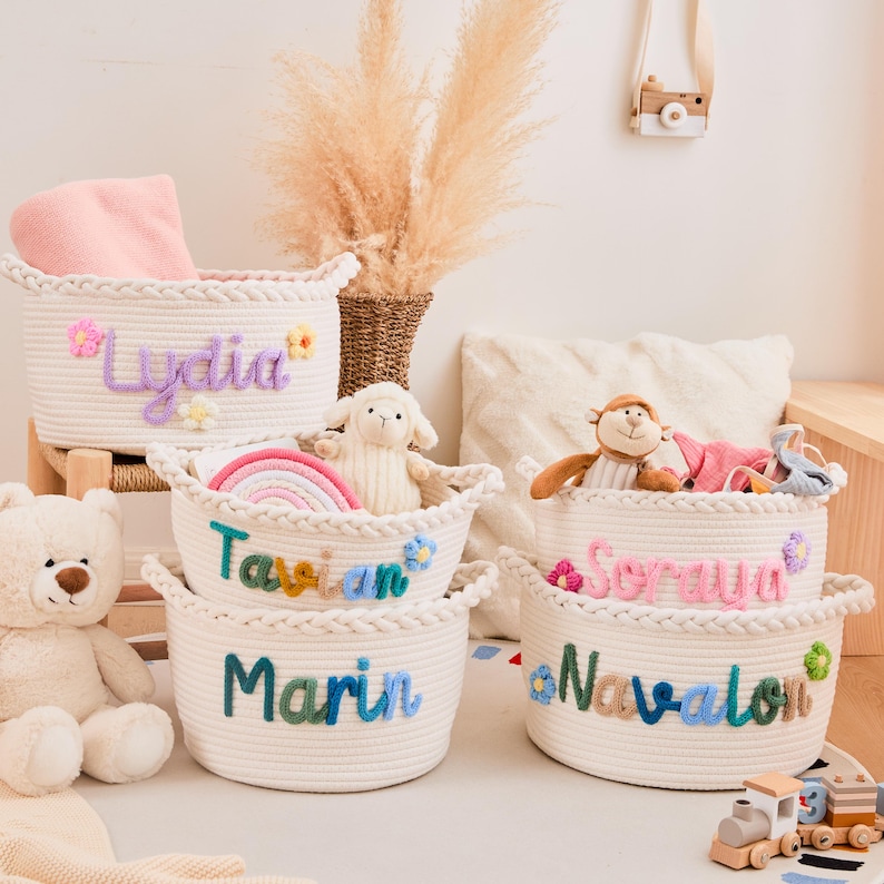 Custom Name Toy Basket | Personalized Nursery Storage Bin | Baby Gift ...
