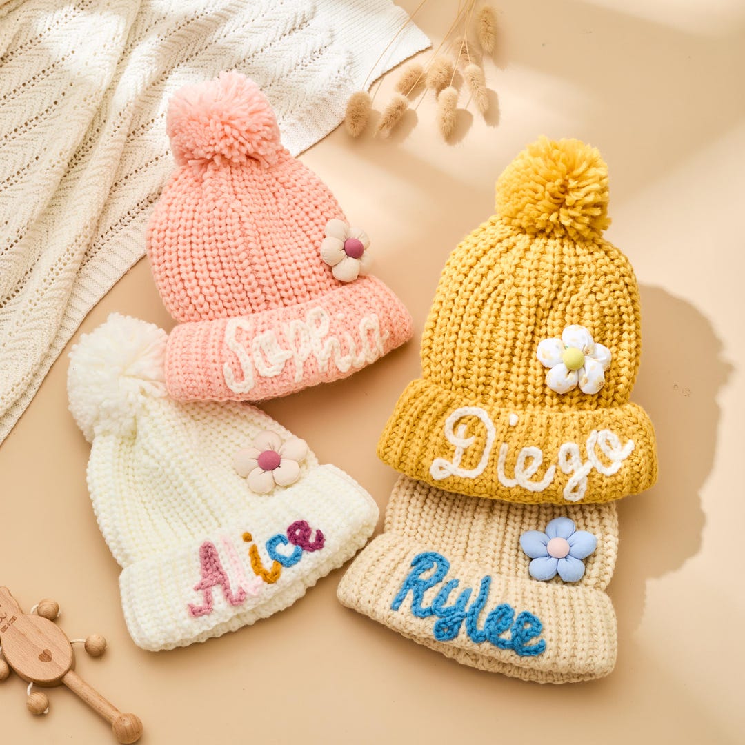 Custom Icon Name Kids Hat, Breathable Knit Beanie With Name, Soft Knit ...